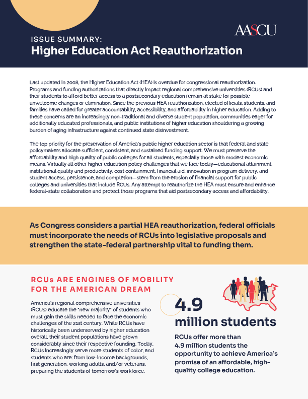 Issue Summary: HEA Reauthorization - AASCU